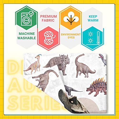 Dinosaur Blanket for Boys,Jurassic World Adults Dino Blanket,Soft Cozy Warm Throw Fleece Blanket for Couch Sofa Bed (Dinosaurs White, 60" L x 50" W)