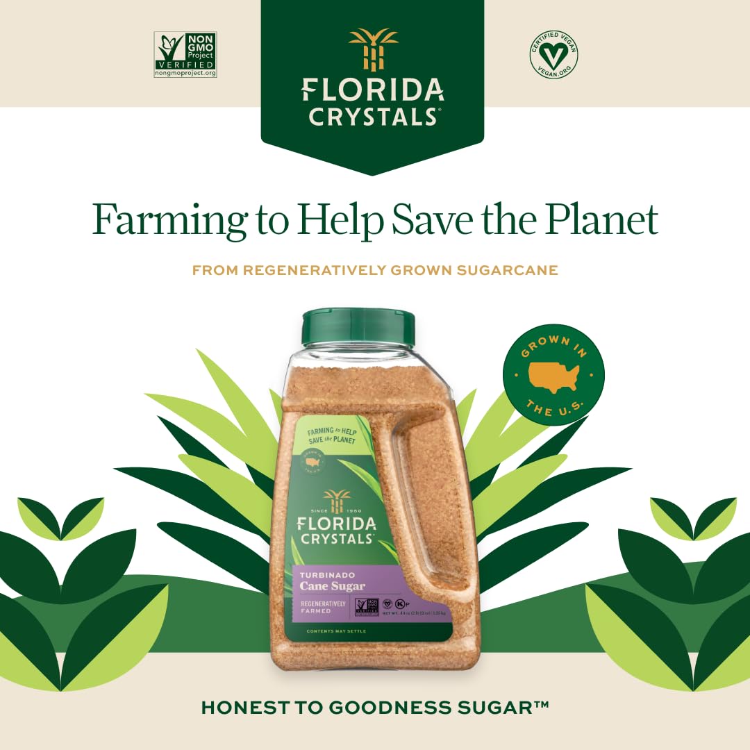 Florida Crystals Turbinado Cane Sugar, 44 oz (3 lb) Jug (Pack of 2)