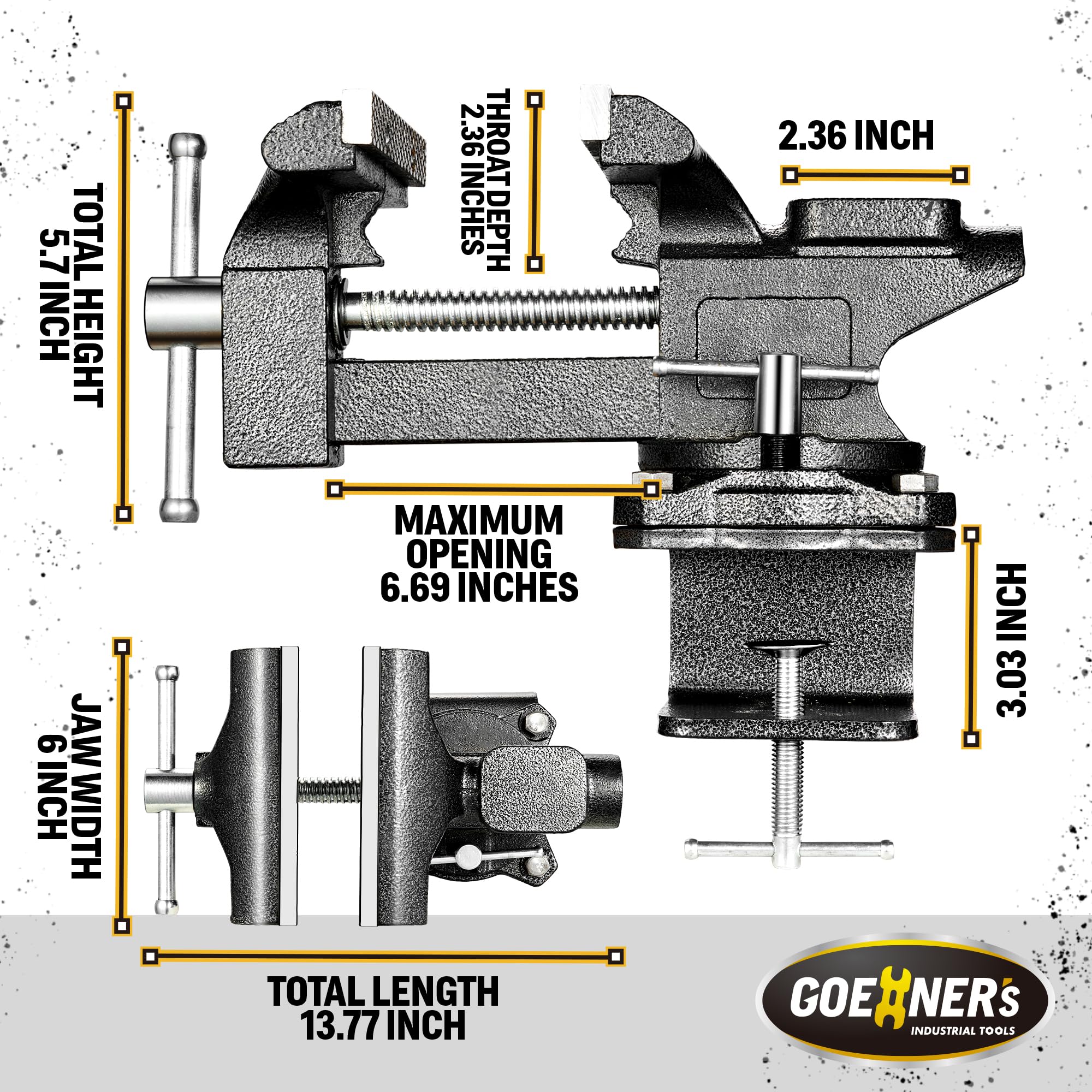 6-Inch Bench Vise, Vice for Workbench with Heavy Duty Forged Steel Construction, Built-in Pipe Jaw and Swivel Base, Table Vise for Woodworking, Home Workshop Use and DIY Job