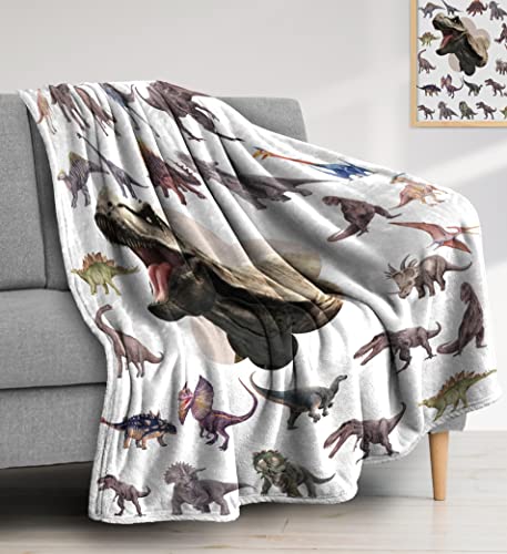 Dinosaur Blanket for Boys,Jurassic World Adults Dino Blanket,Soft Cozy Warm Throw Fleece Blanket for Couch Sofa Bed (Dinosaurs White, 60" L x 50" W)
