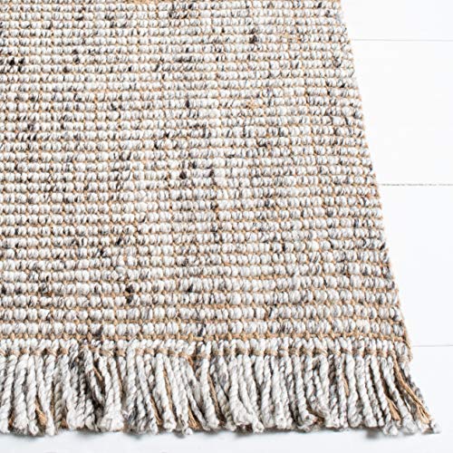 Safavieh Natural Fiber Collection 2' x 3' Silver/Natural NF826G Handmade Woven Fringe Jute Accent Rug