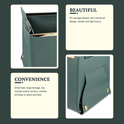 Cabilock Foldable Leather Storage Basket Desktop Sundries Box Cosmetics Storage Bin Vanity Tray Snack Case Vegetable Basket for Organizing Shelf Closet Cabinet Green