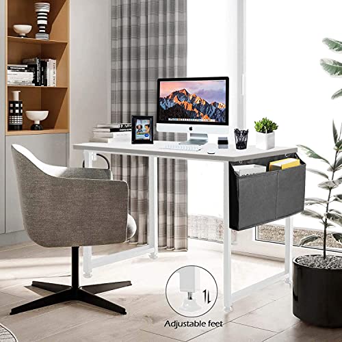Lufeiya White Computer Desk for Bedroom - 40 inch Simple Modern Study Table Kid Girls Student Home Office Writing Desk, White