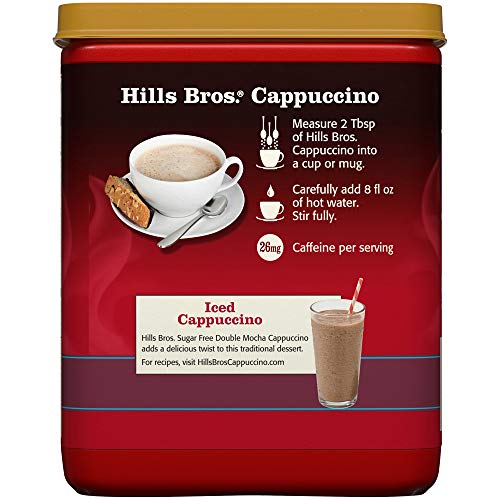 Hills Bros. Instant Cappuccino Mix, Sugar Free Double Mocha (12 Oz, Pack of 1) – Convenient and Versatile, Instant Hot or Iced Coffee, Frothy & Rich Chocolate Flavor - Just Add Water