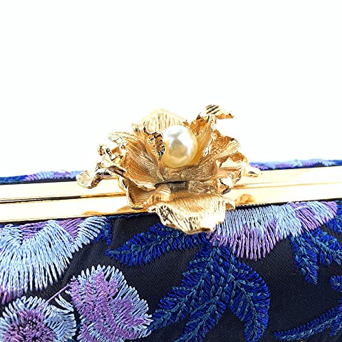 7.8'' Evening Clutch Bag with Removable Chain and Hand Hoop Vintage Handmade Embroidery Floral Handbag Purse for Women