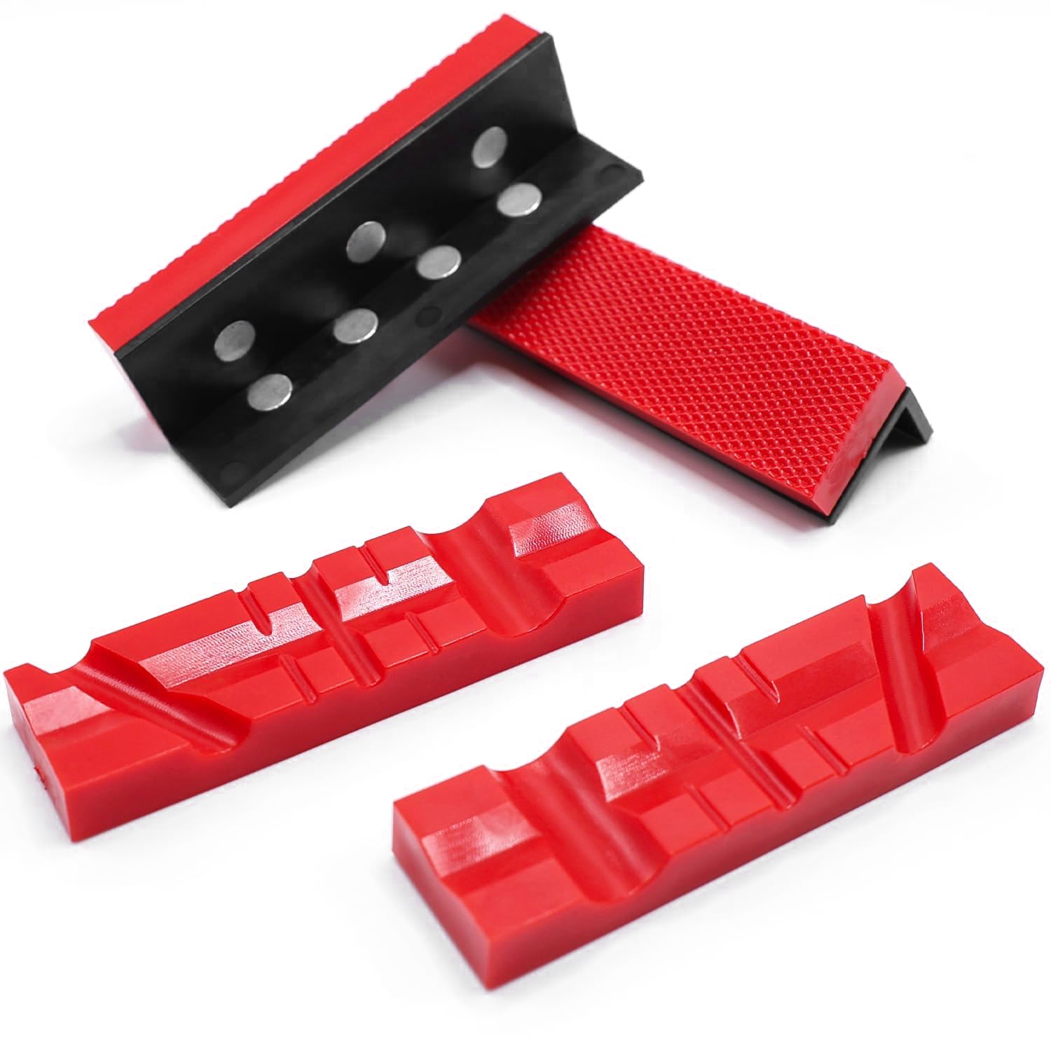 S&F STEAD & FAST Soft Jaws for Bench Vise 4.5 inch, 2 pairs, Strongly Magnetic Vise Jaw Pads, TPU, Multi-Groove and Textured Inserts, for Clamping Woodworking Metal Plastics