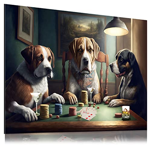 Bulljive Brands Premium Metal Dogs Playing Poker Wall Art | Captivating Floating Mount Display | Wall Décor For Mancave Bar Bedroom Office Living Room | 3 Sizes Large To Small