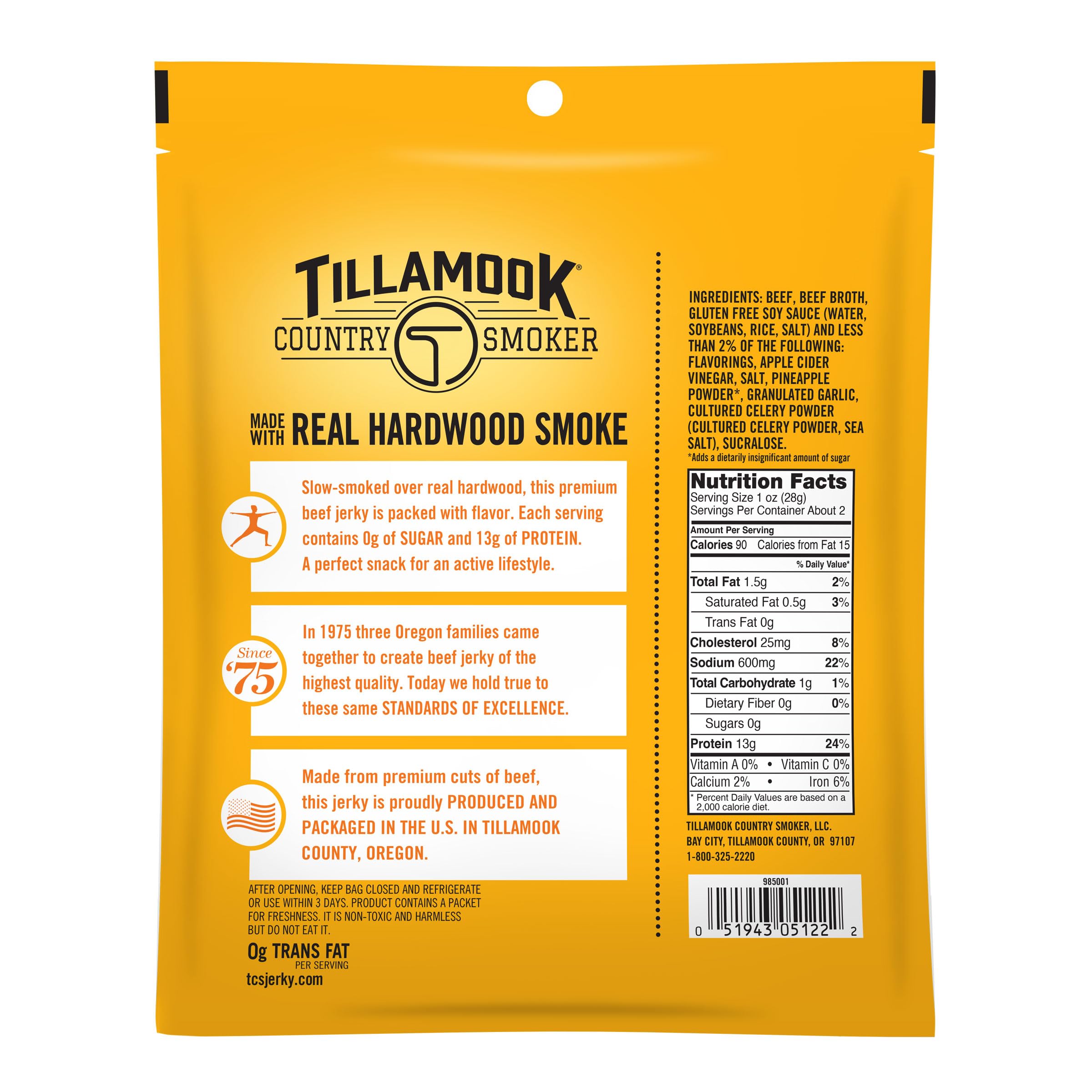 Tillamook Country Smoker Zero Sugar Keto Friendly Beef Jerky, Teriyaki, 2.2 Ounce