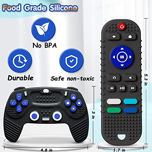 Mgtfbg 2-Pack Silicone TV Remote Control & Gaming Handle Teething Toys for Babies 6-18 Months, Boys Girls Baby Molar Teether Chew Toys Set Gift(Black)