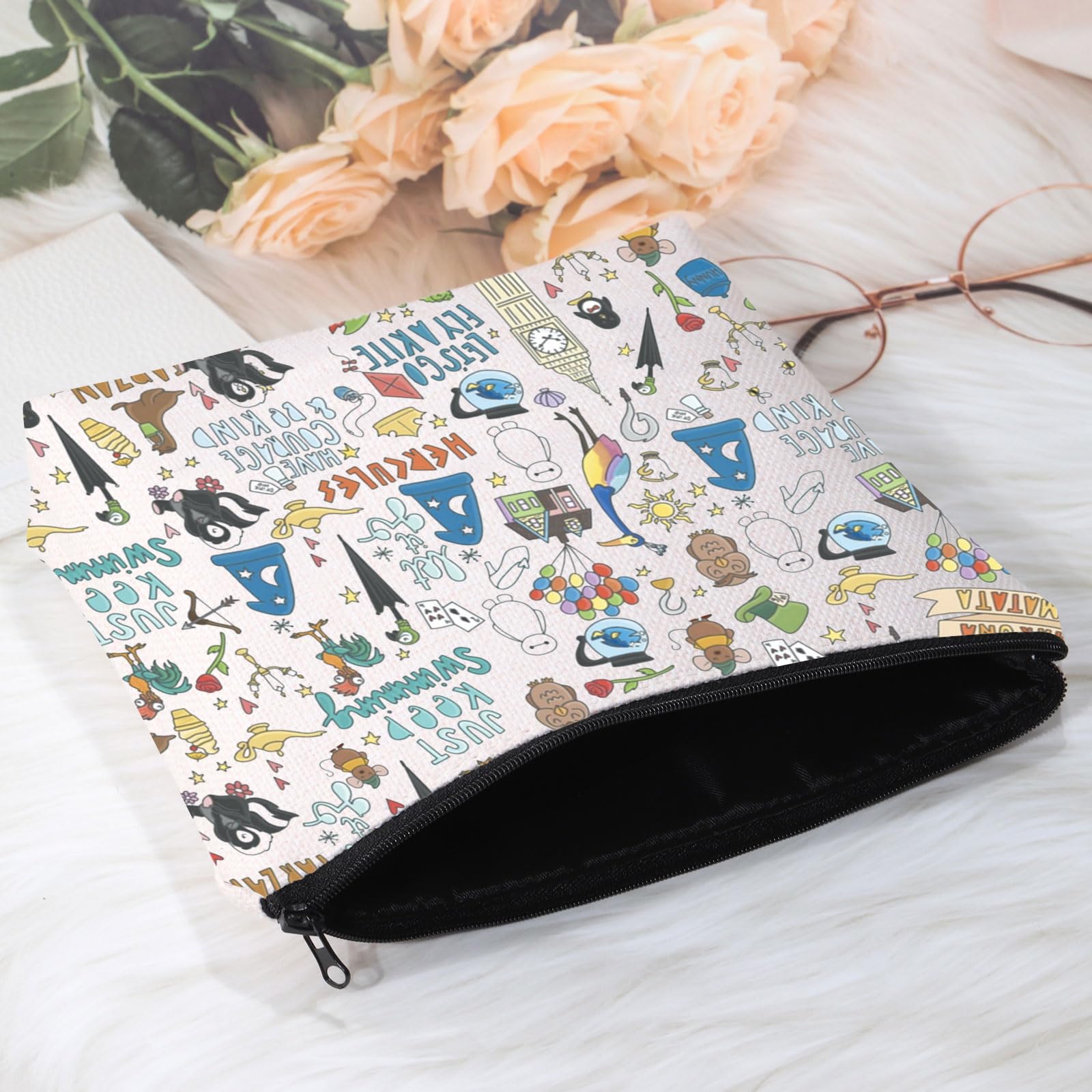 POFULL Magic Kingdom Gift Movie Characters Collage Cosmetic Bag Fairy Tales Gift for Women (Characters Collage Cosmetic Bag)