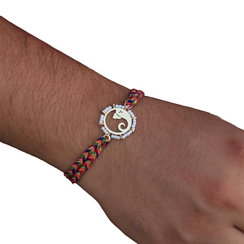 Abhika Creations Golden Beaded Divinity Rakhi for Brother Rakhsha Bandhan Handmade Designer Indian Rakhi