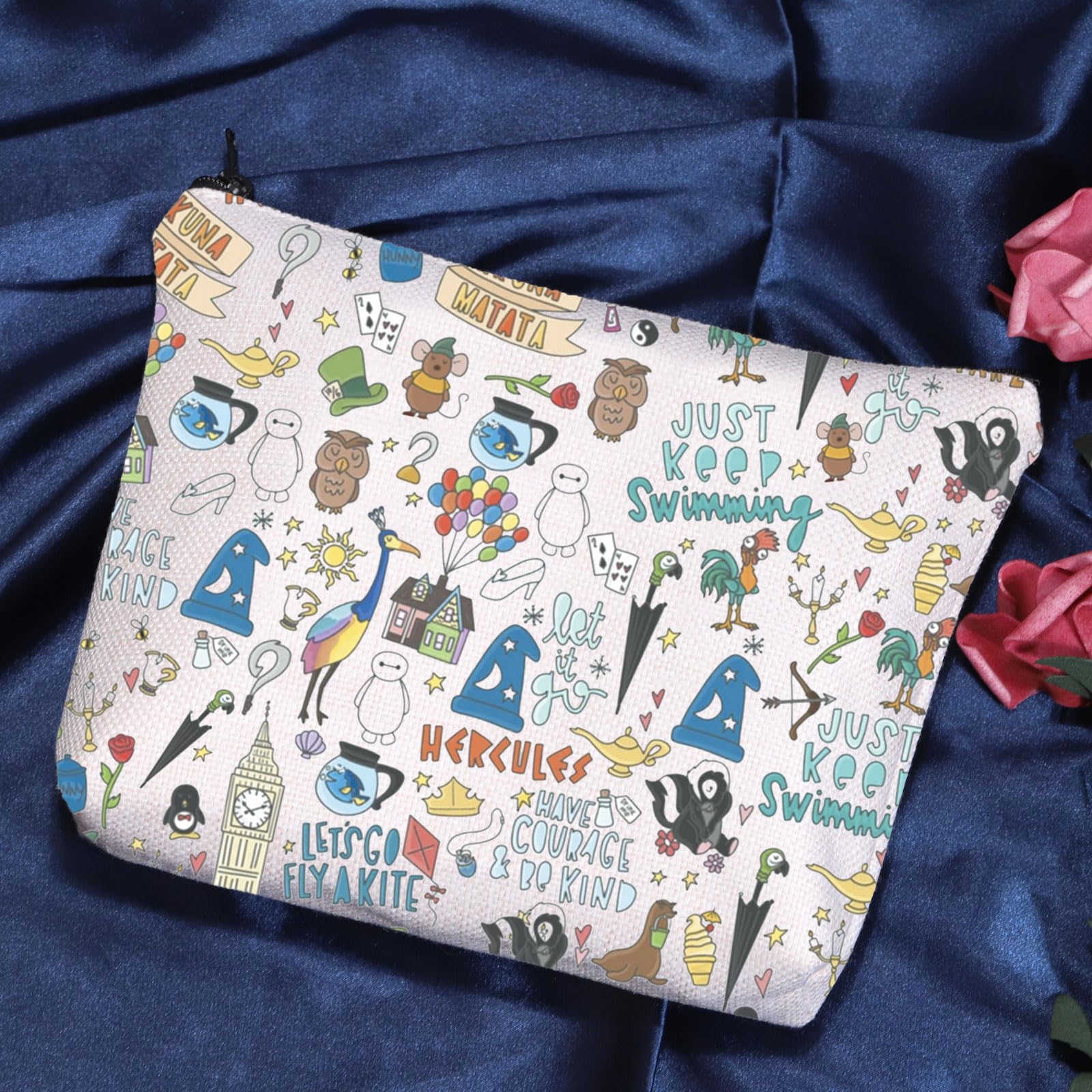 POFULL Magic Kingdom Gift Movie Characters Collage Cosmetic Bag Fairy Tales Gift for Women (Characters Collage Cosmetic Bag)
