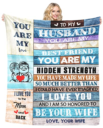 Gifts for Husband from Wife Throw Blanket Anniversary Christmas Personalized Gift for Him, Ultra Soft Fleece Blanket for Couch Travel 60'' x 50''