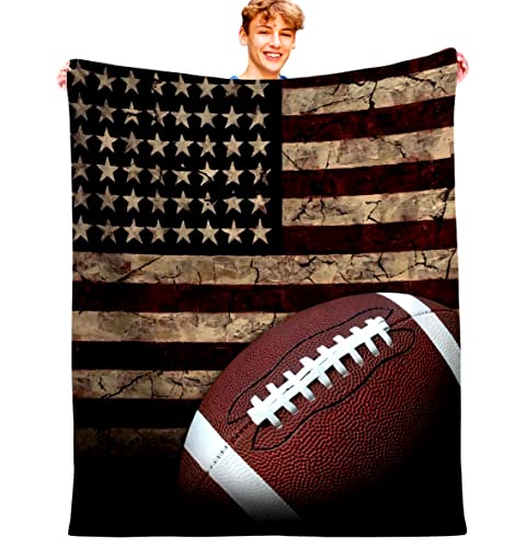 Soft Fleece Baseball Football Throw Blanket, Cozy Sherpa Warm Fuzzy Thick Bed Couch Sofa Blankets for Sport Fans Kids Adults Gifts 60"x 50" (Football-Brown)