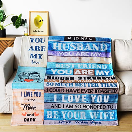 Gifts for Husband from Wife Throw Blanket Anniversary Christmas Personalized Gift for Him, Ultra Soft Fleece Blanket for Couch Travel 60'' x 50''