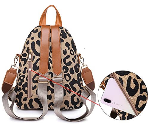 Tekzitfuir Women's Leopard Backpack Water Resistant Travel Bag Student Anti-theft Daypack Teen Girls Satchel Bag Daypack (2 zipper)