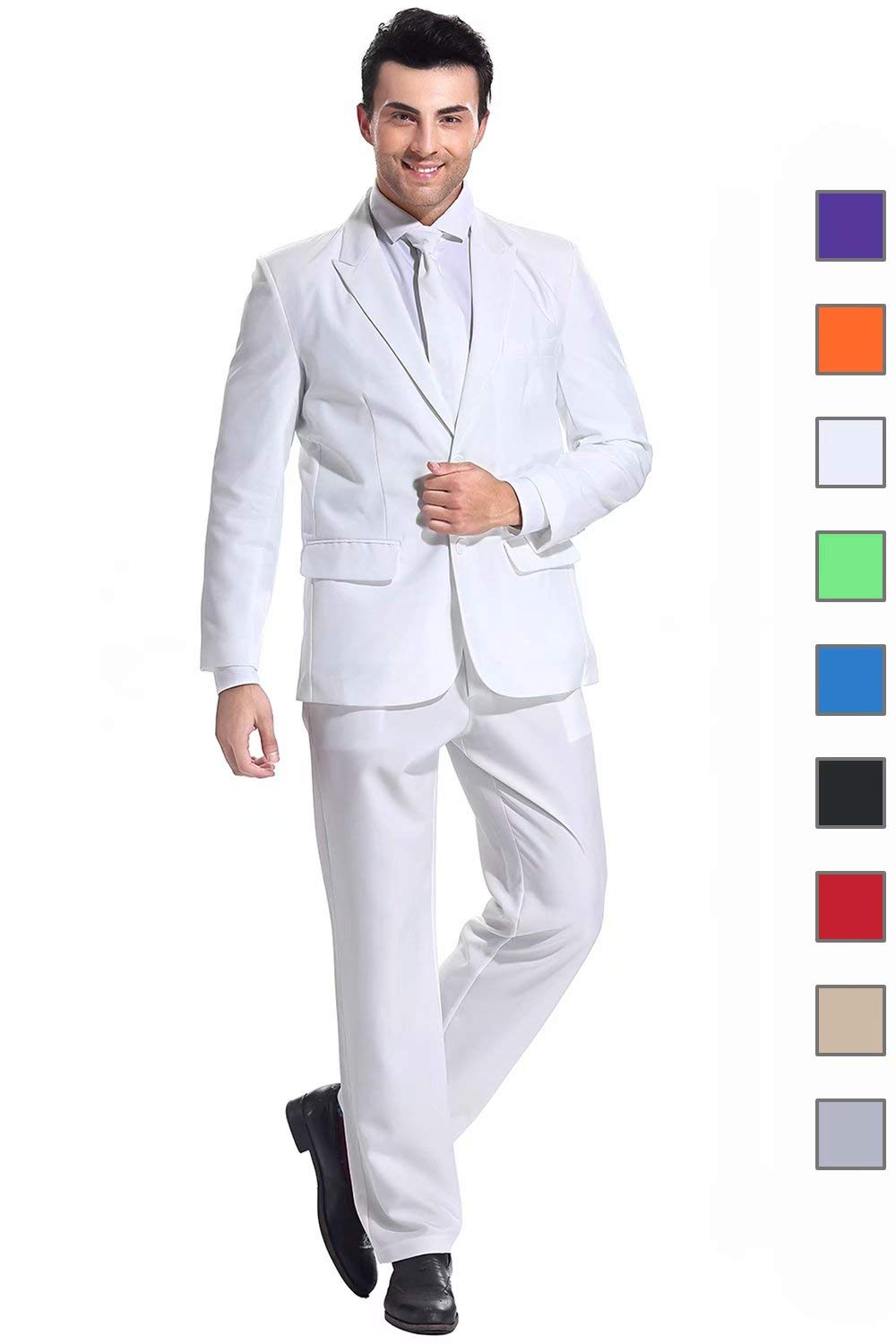 U LOOK UGLY TODAY Men's Party Suit Solid Color Prom Suit for Themed Party Events Clubbing Jacket with Tie Pants White X-Large