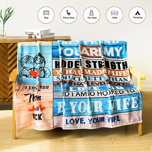 Gifts for Husband from Wife Throw Blanket Anniversary Christmas Personalized Gift for Him, Ultra Soft Fleece Blanket for Couch Travel 60'' x 50''