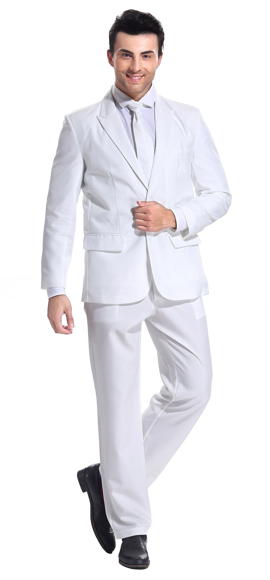 U LOOK UGLY TODAY Men's Party Suit Solid Color Prom Suit for Themed Party Events Clubbing Jacket with Tie Pants White X-Large