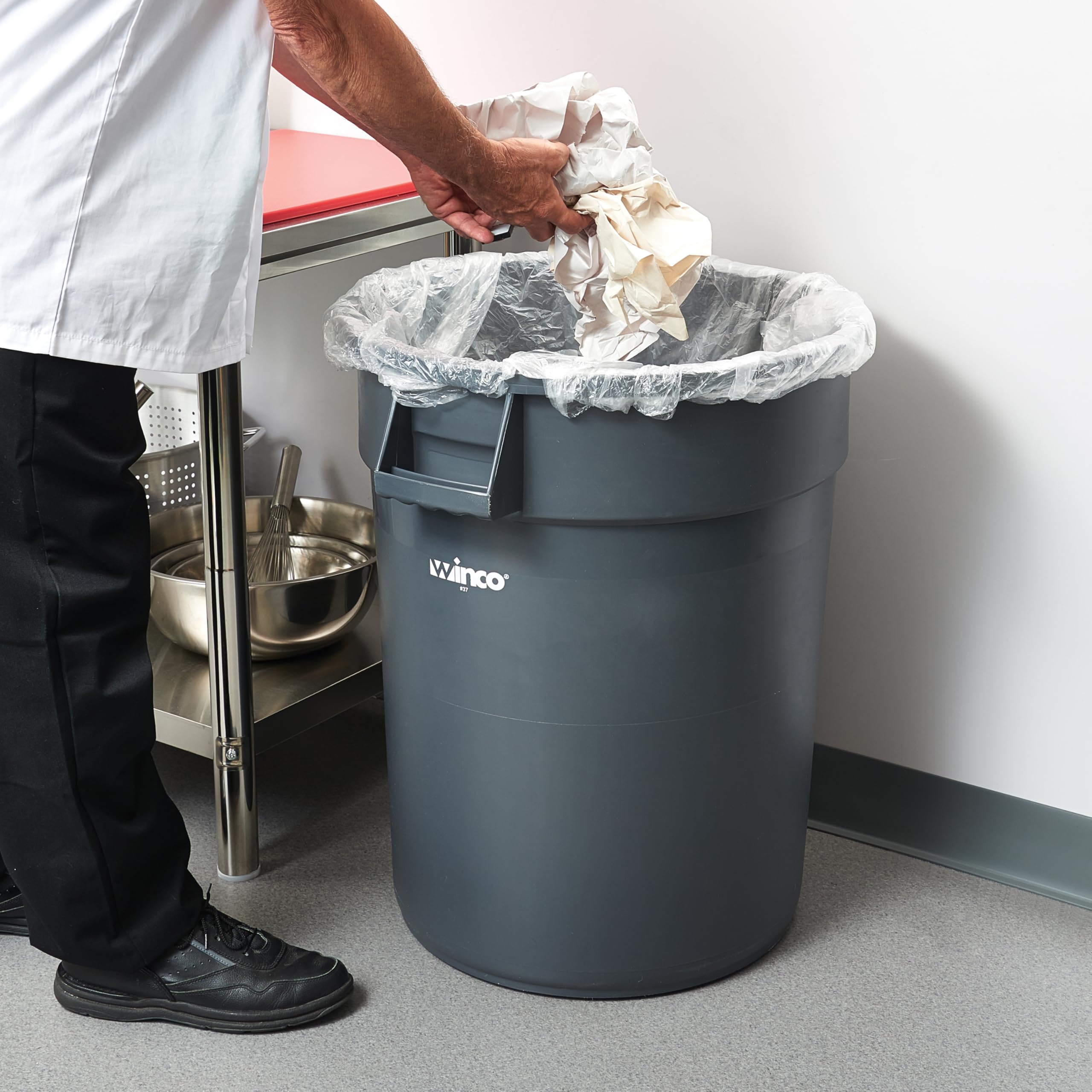 Winco Trash Can, 32-Gallon, Gray