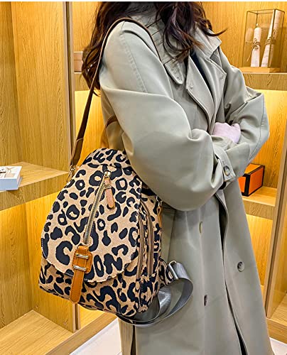 Tekzitfuir Women's Leopard Backpack Water Resistant Travel Bag Student Anti-theft Daypack Teen Girls Satchel Bag Daypack (2 zipper)