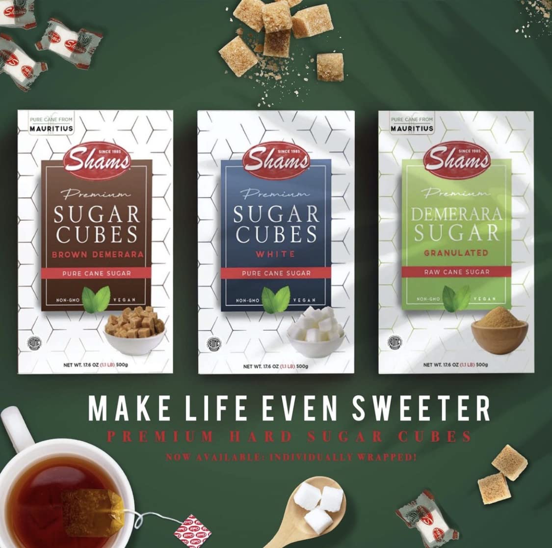 Shams Kosher Sugar Cubes β White Pure Cane Sugar Cubes, Non-GMO, Vegan, Certified Kosher - Individually Wrapped Sugar Cubes for Coffee, Cocktails, Tea 17.6 Ounce