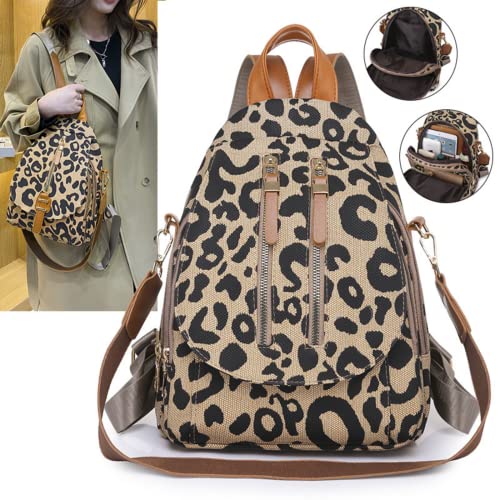 Tekzitfuir Women's Leopard Backpack Water Resistant Travel Bag Student Anti-theft Daypack Teen Girls Satchel Bag Daypack (2 zipper)