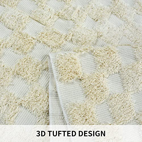 Zeeinx Boho Bathroom Rugs 2'x3' Cotton Hand Woven Area Rug with Tassels Cute Checkerboard Tufted Rug Farmhouse Throw Rug for Laundry Bedroom Living Room Entryway