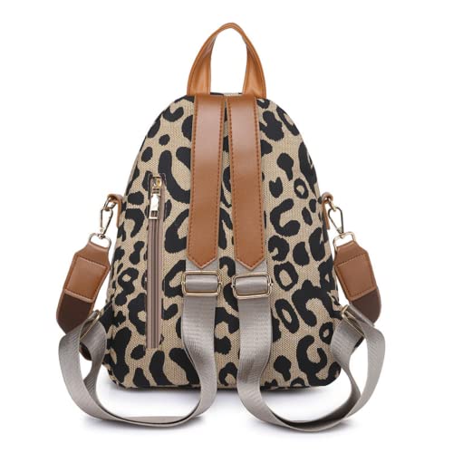 Tekzitfuir Women's Leopard Backpack Water Resistant Travel Bag Student Anti-theft Daypack Teen Girls Satchel Bag Daypack (2 zipper)
