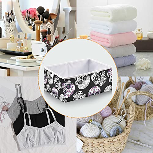 Sugar Skulls Flowers Storage Bins Cubes Storage Baskets Fabric Foldable Collapsible Decorative Storage Bag with Handles for Shelf Closet Bedroom Home Gift 11" x 11" x 11"