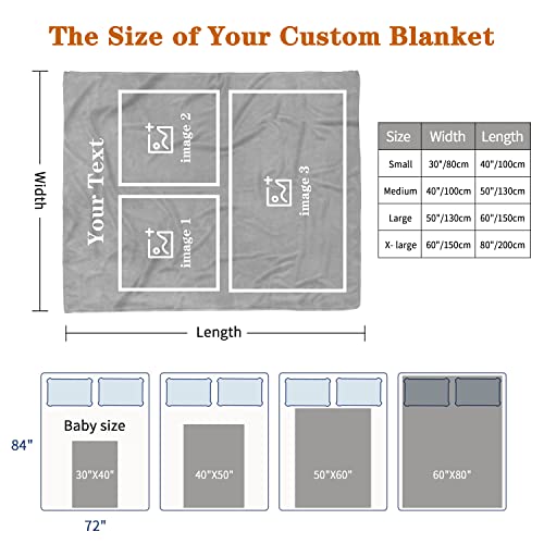 Custom Blanket with Photos-Customized Picture Blanket Flannel Throw Soft Blanket for Adult Kid Best Friend Birthday Gift(3 Photos-Style 1,50"x60")