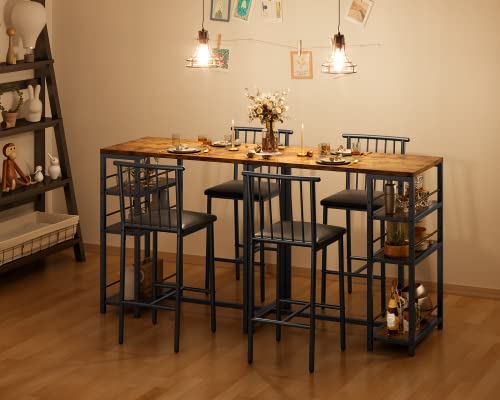 Gizoon Bar Table and Chairs Set for 2 with 3 Storage Shelves, Kitchen Counter Height Dining Table Set with Pu Cushion Chairs & Thick Wood Top for Breakfast, 3-Piece Modern Pub Table Set - Retro