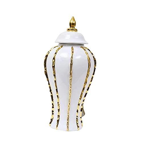 Leefasy Porcelain Ginger Jar Handicraft Ornaments Organizer Display Decorative Accessories with Lid Ceramic Flower Vase for Storage Tank Home Desk, L