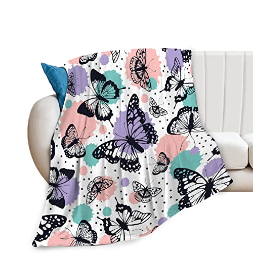 Butterfly Blanket Cozy Plush Flannel Fleece Colorful Butterflies Throw Blanket for Adult Youth Kids Ultra Soft Lightweight Fuzzy Party Blankets Gifts for Bed Couch Sofa 50"x40"