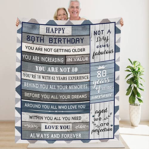 80th Birthday Gifts for Women Men, 80th Birthday Thrown Blanket 50" x 60", 80 Years Old Gifts Ideal for Him Her, 1943 Blanket Gift for Parents Husband Friends Bestie 80th Birthday Blanket Decorations