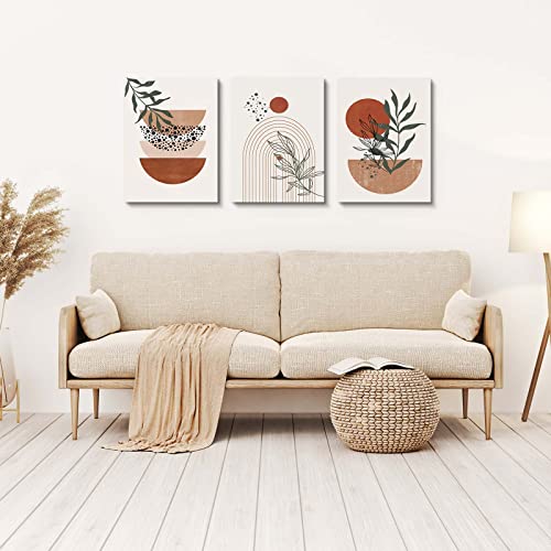 Boho Wall Art Prints, Boho Wall Decor, Mid Century Modern Wall Art, Set of 3 Prints, Abstract Geometric Prints Black Beige Terracotta Minimalist Art, Natural Framed Canvas Prints Artwork For Living Room Bathroom Bedroom Wall Decor