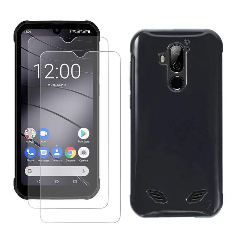 2 Pack Cover for Gigaset GX290 Plus (6.10") Case IJTYHF Soft Silicone Case Bumper Shell +Tempered Glass 9H Screen Protector Protective Film, Black Phone Protective TPU Cases