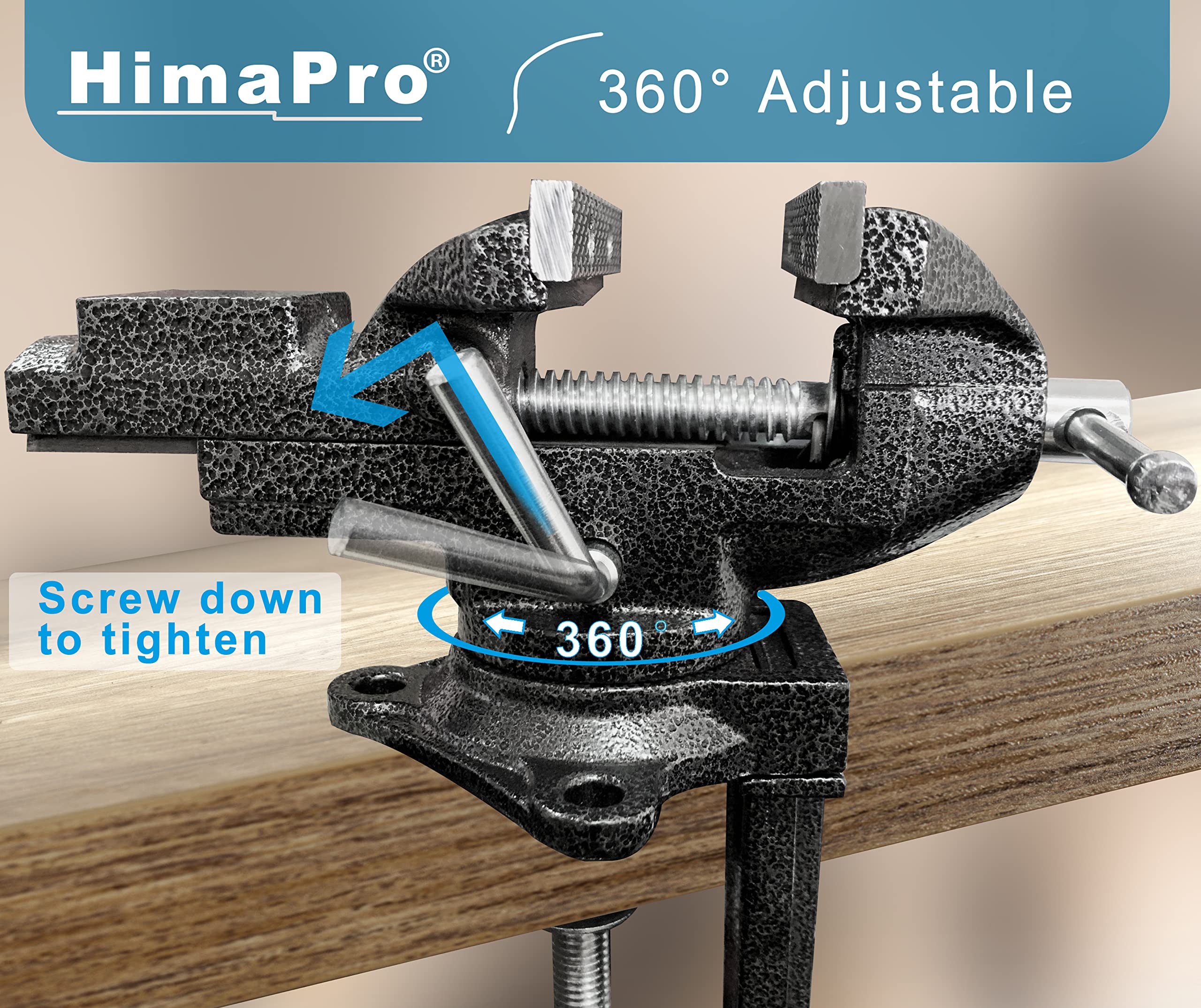 HimaPro Dual Purpose Bench Vise | Table Vise Clamp-On with Quick Adjustment Universal Rotate 360° - 3.3Inch Metallic Black - Portable Vise for Woodworking, Metal Stamping, and DIY Jobs