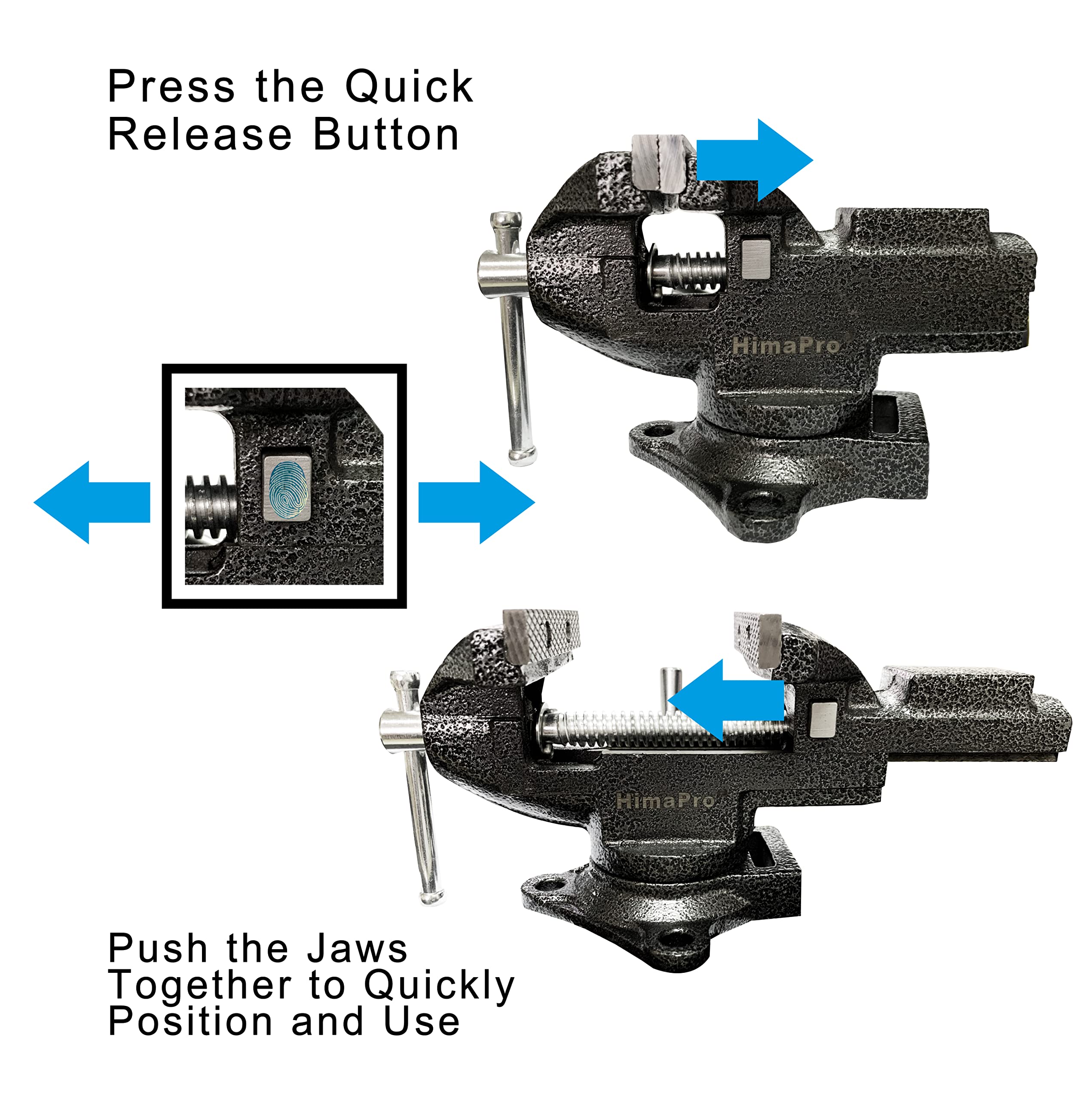 HimaPro Dual Purpose Bench Vise | Table Vise Clamp-On with Quick Adjustment Universal Rotate 360° - 3.3Inch Metallic Black - Portable Vise for Woodworking, Metal Stamping, and DIY Jobs