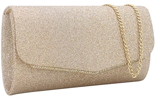 nodeber Glitter Sequin Envelope Clutch Purse Women Evening Bags Foldover Sparkling Party Handbags Champaign