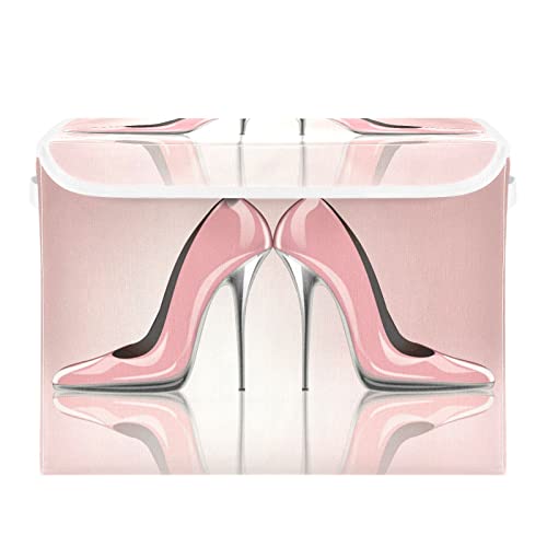 Kigai High Heel Shoes Storage Basket with Lid Collapsible Storage Bin Fabric Box Closet Organizer for Home Bedroom Office 1 Pack