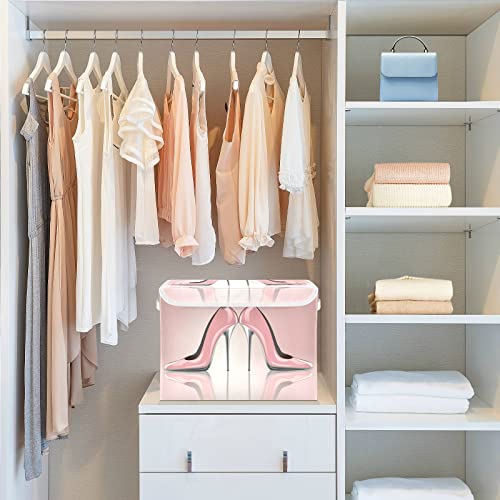 Kigai High Heel Shoes Storage Basket with Lid Collapsible Storage Bin Fabric Box Closet Organizer for Home Bedroom Office 1 Pack