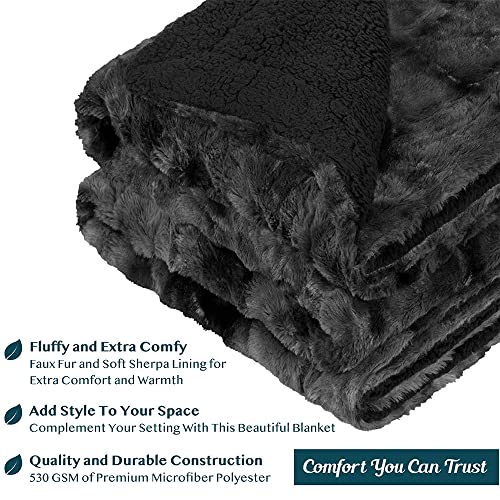 PAVILIA Soft Fuzzy Faux Fur Bed Blanket, Queen Tie-Dye Black, Fluffy Furry Warm Sherpa Blanket Fleece Throw for Bed, Sofa, Couch, Decorative Shag Plush Comfy Thick Throw Blanket, 90x90