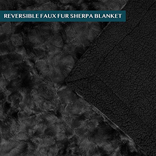 PAVILIA Soft Fuzzy Faux Fur Bed Blanket, Queen Tie-Dye Black, Fluffy Furry Warm Sherpa Blanket Fleece Throw for Bed, Sofa, Couch, Decorative Shag Plush Comfy Thick Throw Blanket, 90x90