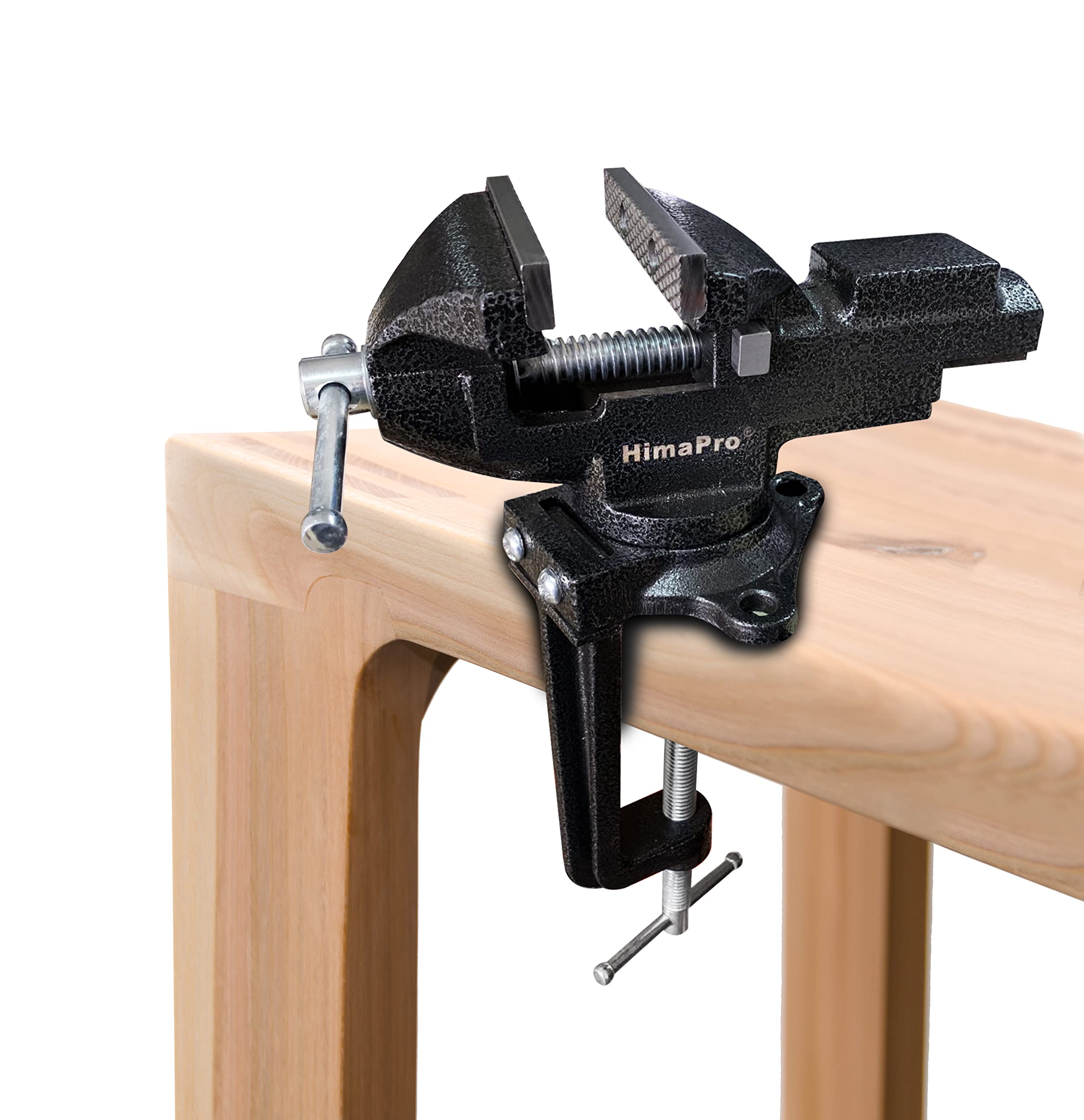 HimaPro Dual Purpose Bench Vise | Table Vise Clamp-On with Quick Adjustment Universal Rotate 360° - 3.3Inch Metallic Black - Portable Vise for Woodworking, Metal Stamping, and DIY Jobs