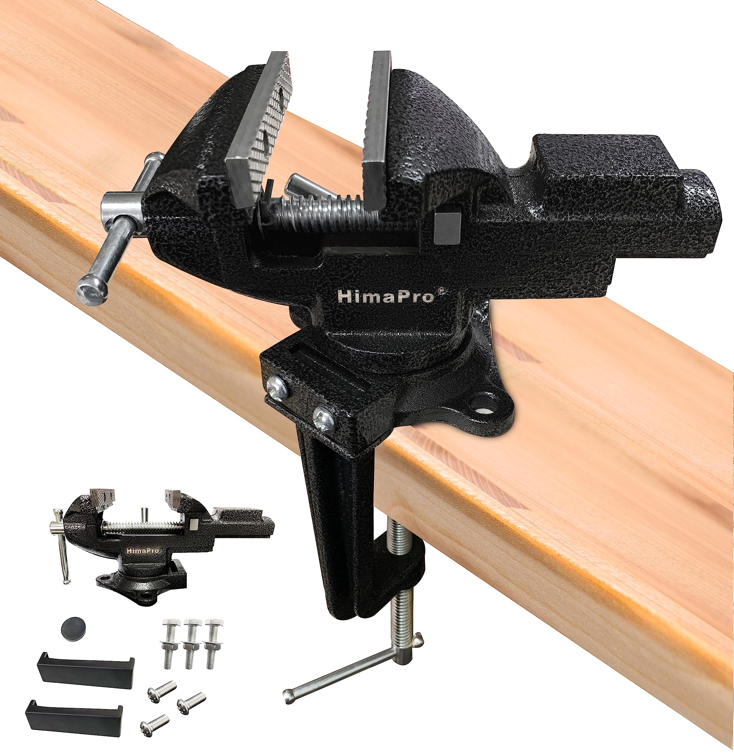 HimaPro Dual Purpose Bench Vise | Table Vise Clamp-On with Quick Adjustment Universal Rotate 360° - 3.3Inch Metallic Black - Portable Vise for Woodworking, Metal Stamping, and DIY Jobs