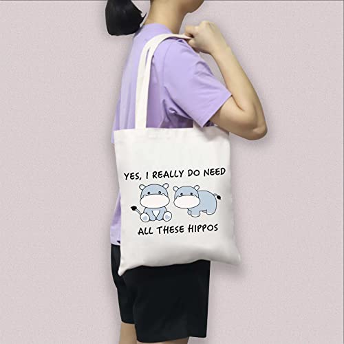 BDPWSS Hippo Tote Bag Hippopotamus Gift Hippo Lover Gift Yes I Really Do Need All These Hippos Inspirational Shoulder Bag (Need all hippos TG)