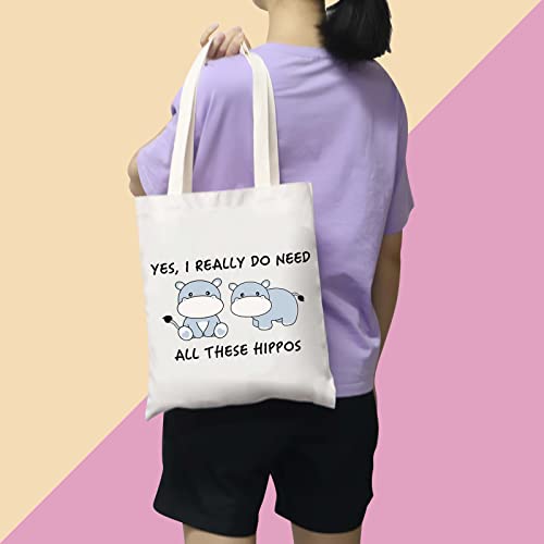 BDPWSS Hippo Tote Bag Hippopotamus Gift Hippo Lover Gift Yes I Really Do Need All These Hippos Inspirational Shoulder Bag (Need all hippos TG)