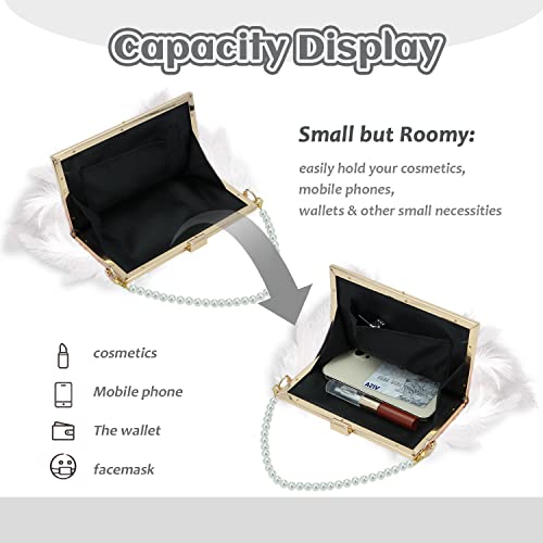 Emprier Feather Pearl Clutch Purses For Women Pearl Chain Shoulder Bag Wedding Party Evening Dress Bag