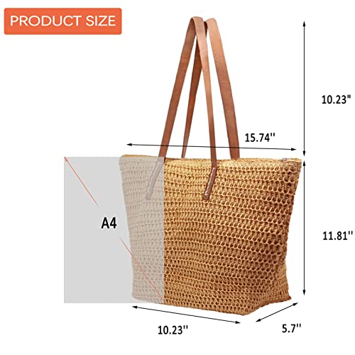 Crbeqabe Straw Beach Tote Bag for Women Large Woven Shoulder Handbag Straw Bag for Summer Beach Vocation